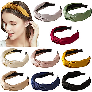 9 Pack Women Top Knotted Headband Silk Cross Twist Hairband Wide Stain Headband Girls Elastic Hair Band Headwear Accessories Gold Headband is a Classy Headbands for Lady