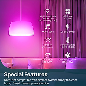 Linkind Smart Light Bulbs, 1600LM (100W Equivalent) Smart Bulb, Work with Alexa & Google Home, RGBTW Color Changing Bulb Music Sync, 2.4GHz Wi-Fi & Bluetooth, LED Alexa Light Bulbs 14W, A21 E26, 2Pack