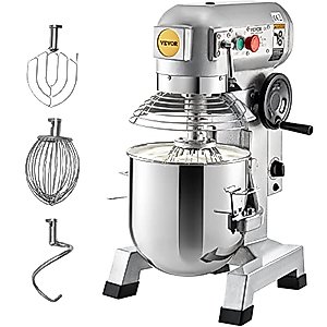 VEVOR Commercial Food Mixer, 10Qt Commercial Mixer with Timing Function, 450W Stainless Steel Bowl Heavy Duty Electric Food Mixer Commercial with 3 Speeds Adjustable, Perfect for Bakery Pizzeria