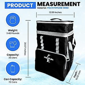 PENGUIN Coolers Polar Pak - Insulated Leakproof Portable Cooler, Waterproof Zippers - Collapsible Trolley Cooler with 4 Wheels - Removable Top & Mesh Side Pockets for Extra Storage - 72 Can Capacity