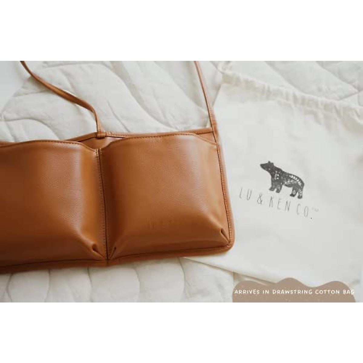 Lu & Ken Baby Nursery Crib Organizer - Vegan Leather Hanging Diaper Organizer for Crib - 13.5 x 7.5 Inch Nursery Storage Bedside Crib – Water and Stain Resistant