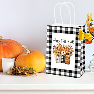 AnyDesign 12Pcs Fall Paper Gift Bags with Handle Autumn Pumpkin Gnomes Truck Goodie Bag Farmhouse Plaid Party Favor Bags for Fall Thanksgiving Birthday Wedding Party Favors, 5.9 x 8.3 x 3.2 Inch