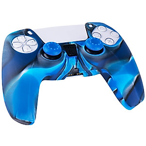 YoRHa Silicone Rubber Gel Customizing Skin Cover for PS5 Controller(Camouflage Red Blue Green) x 3 With Thumb Grips x 6
