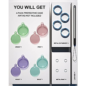 4 Pack Airtag Keychain Waterproof, Air Tag Holder for Apple Airtag GPS Tracker, Soft Full-Body Shockproof Apple Tag Case for Dog Cat Collar, Luggage, Keys (4 Holder+1 Lanyard)