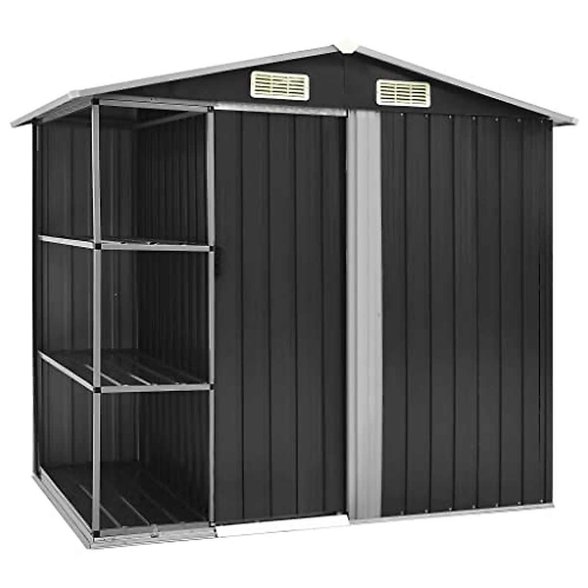 vidaXL Garden Shed with Rack Storage Building Tool House Outdoor Backyard Furniture Equipment Organize Household Item Home Anthracite Iron