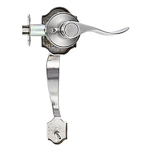 home improvement direct Single Cylinder HandleSet Door Handle for Entrance Front Door Handle for Right Handed Doors, Camelot Trim Lower Half Handle Set in Satin Nickel Finish