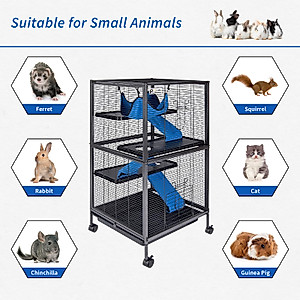 4 Tier Steel Deluxe Small Animal Pet Cage Kit for Guinea Pig Ferret Little Rabbit with Wheels Brakes Hammock 4 Platforms Removable Tray and Ladder with Flannel