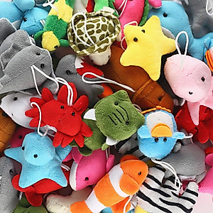 25 Pack Mini Ocean Animal Plush Toys,Sea Creatures Stuffed Toy for Kid Party Favor,Small Keychain Decoration for Christmas Tree,Goody Bag Fillers,Stocking Stuffers,Easter Eggs Fillers,Dog Cat