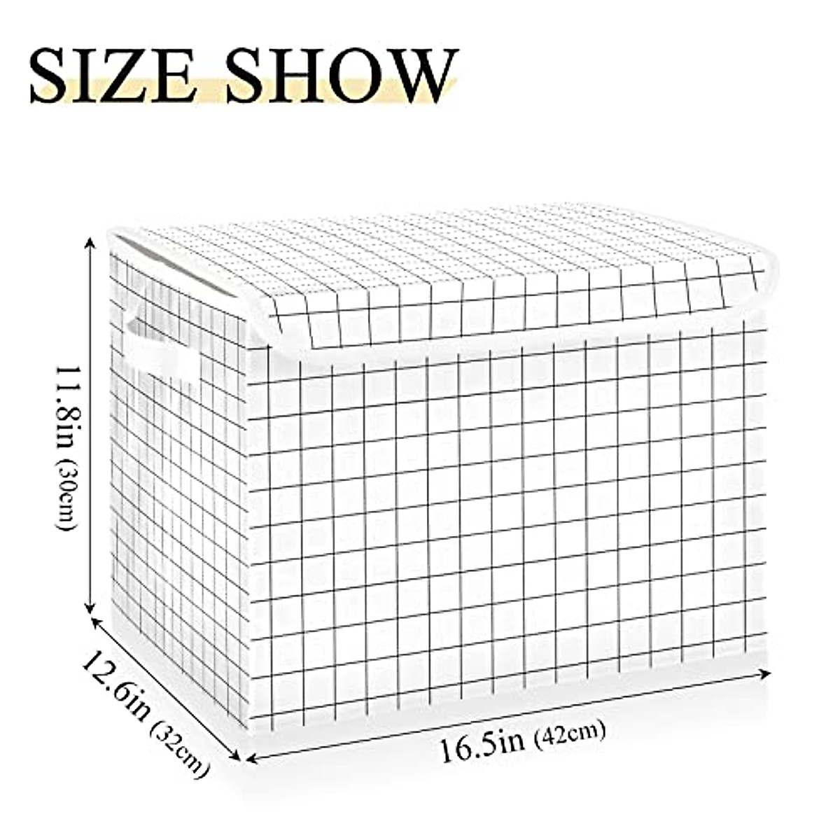 Kigai Storage Basket White Grid Storage Boxes with Lids and Handle, Large Storage Cube Bin Collapsible for Shelves Closet Bedroom Living Room, 16.5x12.6x11.8 In