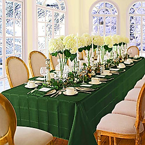 Newbridge 60 x 84 Inch Oval Fabric Tablecloth, Elegance Plaid, 100% Polyester, No Iron Soil Resistant Dining Room, Party and Banquet Table Cover, Solid Textured, Hunter Green