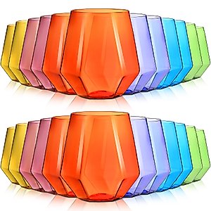 Gerrii 24 Pcs 12oz Diamond Plastic Stemless Wine Glasses Bulk for Summer Hawaiian Party Favors Colorful Drinking Cups for Kids Party Reusable Shatterproof Glasses for Wedding Bridal Party Baby Shower
