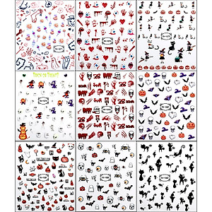 JMEOWIO 9 Sheets Halloween Glow in The Dark Nail Art Stickers Decals Self-Adhesive Pegatinas Uñas Skull Horror Nail Supplies Nail Art Design Decoration Accessories