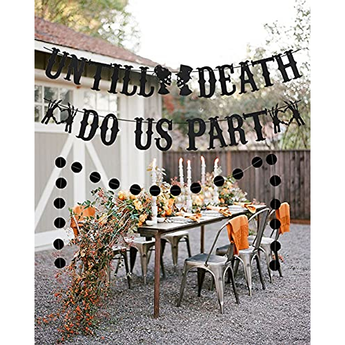 Black Glitter Till Death Do Us Part Banner, Till Death Do Us Part Wedding Decorations with Circle Dots, Halloween Wedding Bachelorette Bridal Shower Engagement Party Decorations ( Pre-Assembled )