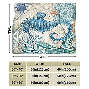 Sea Horse Throw Blanket Super Soft Lightweight Warm Cozy Fuzzy Flannel Blankets for Bed Sofa Office 60x50 inch