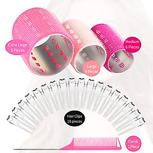 37 Pcs Aluminum Thermal Hair Rollers Set 3 Sizes Self Grip Hair Rollers 18 Pcs Duckbill Clips, Comb Hairdressing Styling Tool, Random Color for Women, Men(1.1,Pink Series)