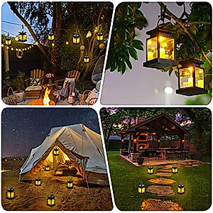 4 Pack Outdoor Hanging Solar Lantern Lights, Flickering Solar Lights Outdoor Garden Lights Solar Powered Waterproof Warm Yellow LED Candle Lantern for Garden Patio Yard Path Tree Umbrella Table Decor
