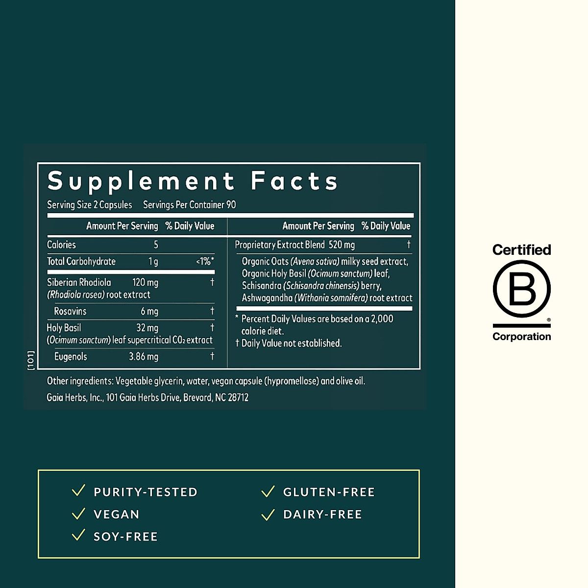 Gaia Herbs Adrenal Health Daily Support - with Ashwagandha, Holy Basil & Schisandra - Herbal Supplement to Help Maintain Healthy Energy and Stress Levels - 180 Liquid Phyto-Capsules (180 Count)