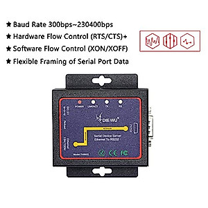 CERRXIAN RS232 to Ethernet Serial Device Server, 1 Port RS 232 DB9 Serial to Ethernet TCP IP Device Server Converter