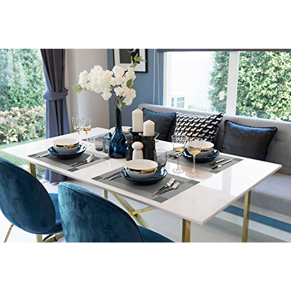 More Décor Dining Table Placemats, Washable Heat-Resistant PVC Vinyl Table Mats for Dining Room and Kitchen, Anti-Slip - Set of 6 - Grey