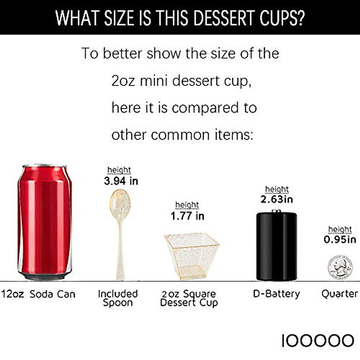 I00000 200 Pieces Small Plastic Dessert Cups with Mini Spoons Gold Glitter, Premium Quality, Includes Disposable Square Cups 2 Oz and 100 Pieces Gold Spoons