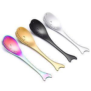 maitexi 4 Pcs Creative Whale Spoon Set, Stainless Steel Tea Spoon Set,5.1 Inches Colorful Stainless Steel Tea Dinner Table Mixing Spoon Kit, Dessert Coffee Sugar Spoon
