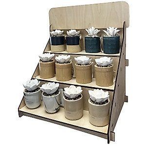 Wooden Portable Retail Table Display Stand Countertop 3 Step Riser Craft Shows, Farmers Markets Tradeshows |No Hardware Assembly Flat Pack Soap Display CBD Jewelry Spices Cups Tumblers Coasters