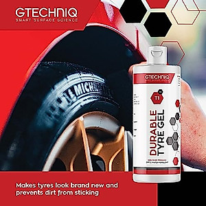 Gtechniq T1 Tyre n Trim 250ml - Keeps Tyres and Trim Black, Spotless, Pristine Condition - 1 Coat Satin Finish, Multiples Coats for Gloss Finish - Hydro Oleo Nanotechnology Water and Oil Repellency