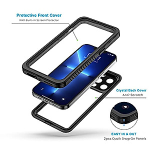 Lanhiem for iPhone 13 Pro Max Case, IP68 Waterproof Dustproof Shockproof Cases with Screen Protector, Full Body Protective Front and Back Cover for iPhone 13 Pro Max - 6.7 inch (Black)