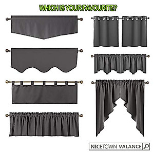 NICETOWN Blackout Window Treatment Pole Pocket Kitchen Tier Curtains- Tailored Scalloped Valance/Swags for Living Room (2 Panels, 36" W X 63" L Each Panel, Black)