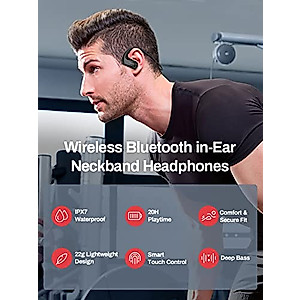 DACOM Bluetooth Headphones Wireless in-Ear Sport Earbuds with IPX7 Waterproof 20H Playtime Running Neckband Bluetooth Headphones Deep Bass Stereo for Workout Gym(Black)