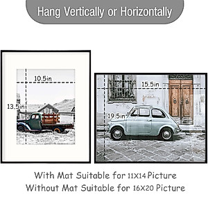 Golden State Art, 16x20 Black Picture Frame Displays Photo 11x14 with Mat or 16 x 20 Without Mat for Wall Mounting, Classic Satin Aluminum Frames with Real Glass (Pack of 1)