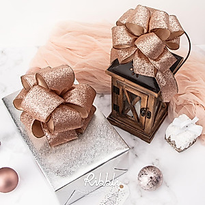 Ribbli Rose Gold Glitter Wired Ribbon,Rose Gold Ribbon with Metallic Edge,Christmas Ribbon for Wreath, ChritmasTree Decoration, Gift Wrapping,Home Decor, 2-1/2 Inch x 10 Yards