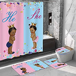 NTETSN 4 PCS African American Kids Shower Curtain Set 4 Pieces Children Baby Bathing Shower Curtains with Bath Rugs Non-Slip Soft Toilet Lid Cover for Bathroom Decor SETYYNT5