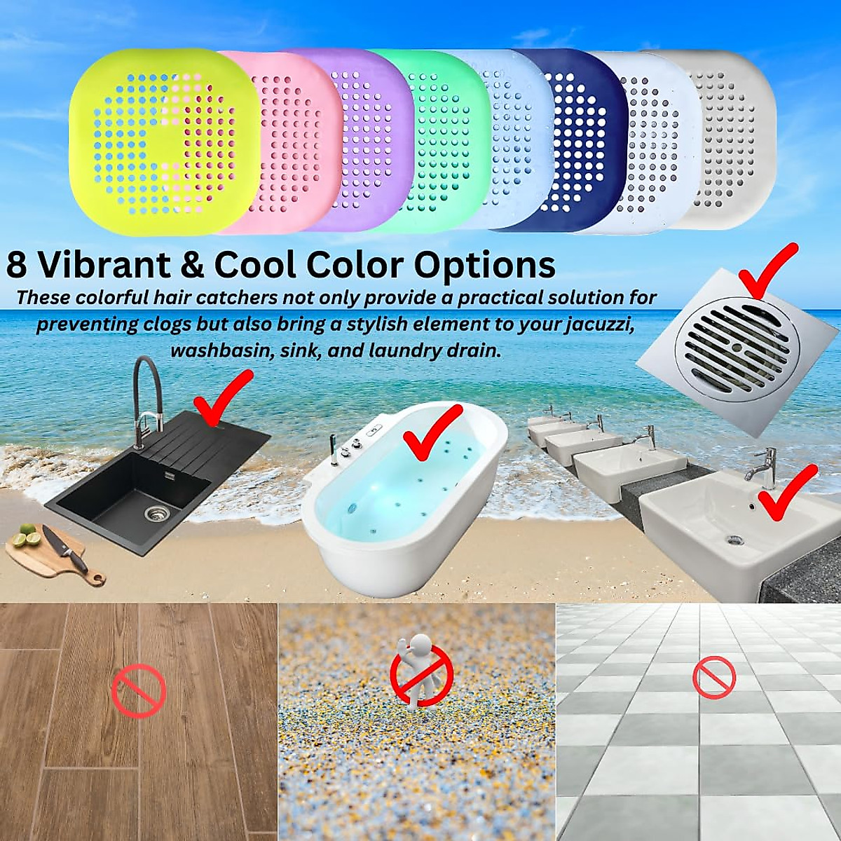 Elegaro Silicone Drain Hair Catcher with Suction Cup Hair Stopper for Shower Bathtub Kitchen Sink Pack of 2 Blue, Sky Blue