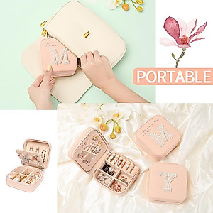 6 Pcs Personalized Travel Jewelry Boxes With 26 Letters (A-Z) DIY Your Letters Custom Feminine Gifts Mini Jewelry Boxes Earrings Rings And Necklaces Mirror Gifts For Moms Ladies Girls And Bridesmaids