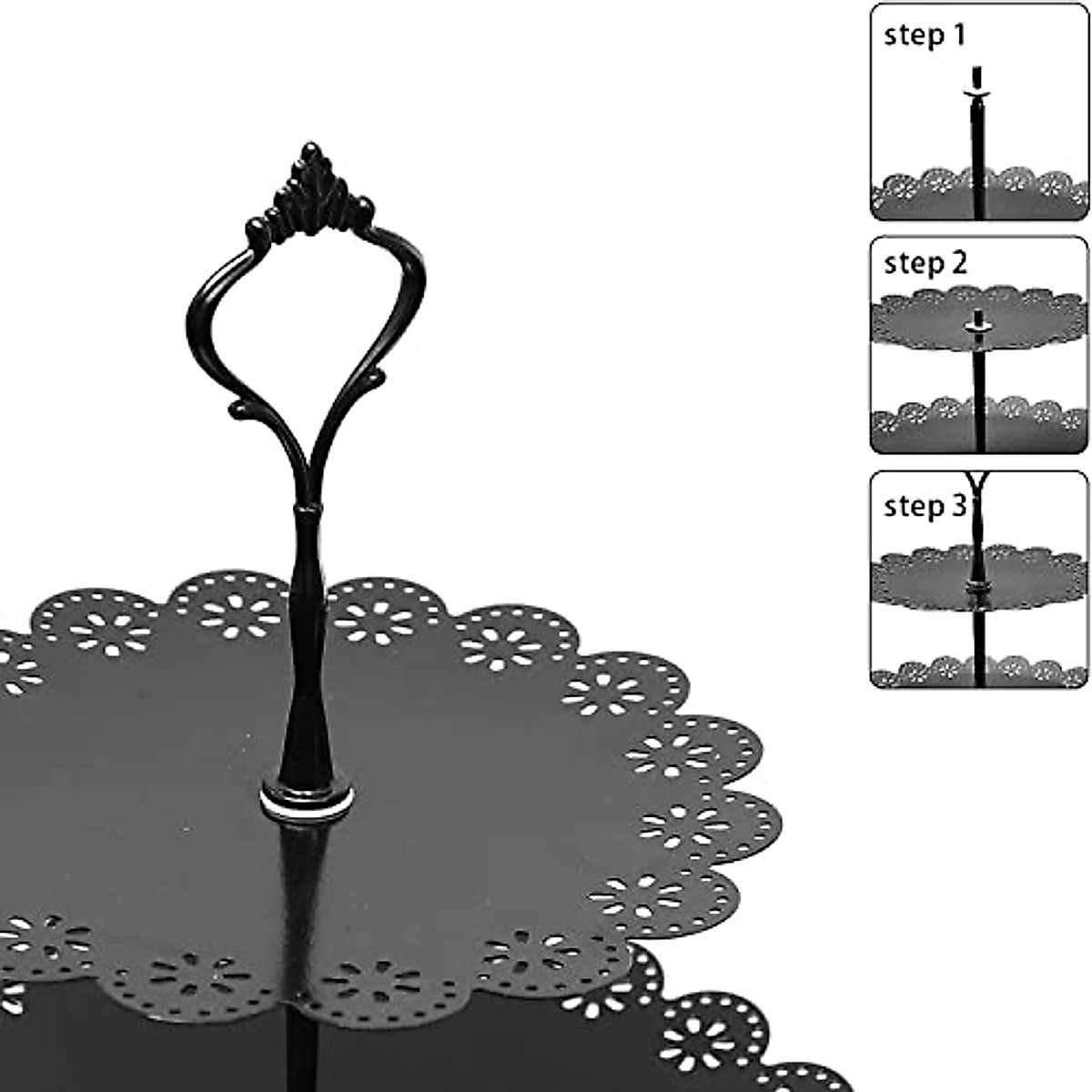 SCIEO Cake Stands Set of 5 Black Metal Cupcake Holder Dessert Display Plate for Baby Shower Birthday Wedding Party Candy Table Decoration
