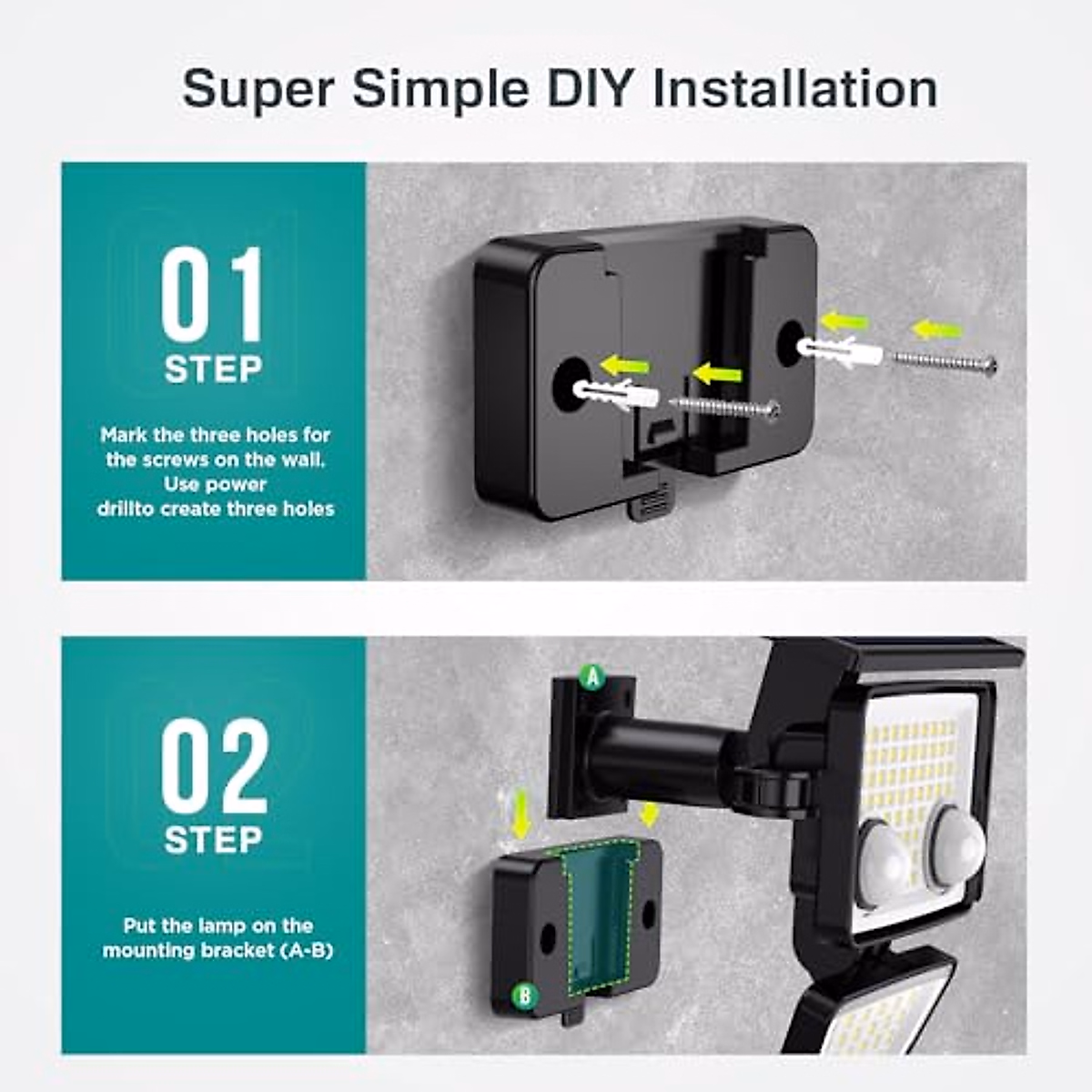 Solar Outdoor Lights - 3000LM 188 LED Motion Sensor Outdoor Lights, 4 Heads IP65 Waterproof Powered Security Flood Lights, 270°Wide Lighting Angle Wall Light with Dual Sensors for Backyard Yard Patio