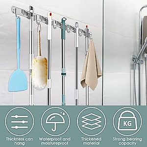 US Broom Holder Wall Mount Stainless Steel Mop and Broom Holder with 5 Racks and 6 Hooks Effective Broom Organizer Versatile Broom Hanger Wall Mount for Kitchen Closet Laundry Room Pantry(1)