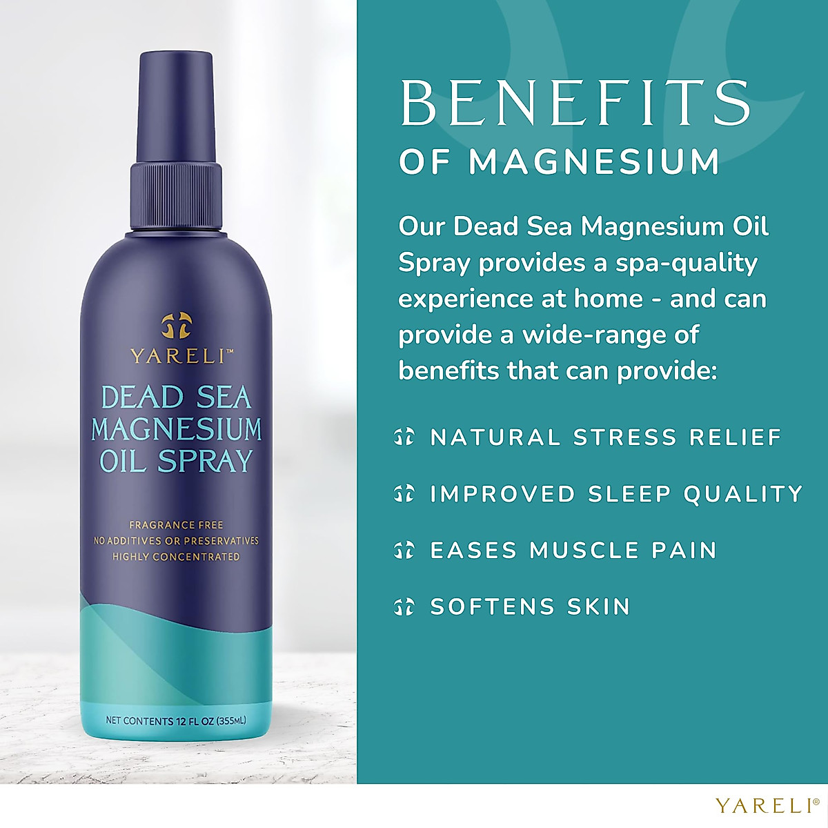 Magnesium Oil Spray, Ultra Absorbent High Strength Dead Sea Magnesium, 12oz, for Better Sleep and Muscle Relaxation