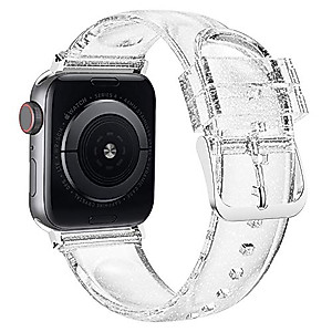 iiteeology Compatible with Apple Watch Band 38mm 40mm 41mm, Women Glitter Soft Silicone Sports iWatch Band Strap for Apple Watch Series 8/7/6/SE/5/4/3/2/1 - Clear/Silver