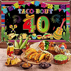 Taco Bout 40th Birthday Banner Backdrop Decorations for Men Women, Happy 40 Fiesta Mexican Cactus Birthday Party Supplies, Fiesta Mexican Theme 40 Year Old Poster Background Photo Booth Props Decor