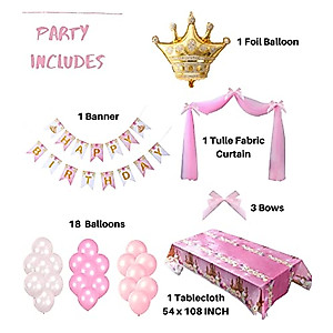 Winoo Design Princess Plates and Napkins Party Supplie - Serves 16 - Princess Birthday Decorations Includes Paper Plates Cups Napkins Cutlery Balloons Banner Tablecloth Party Favor Décor Idea