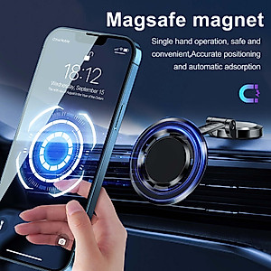 JTRSL for Foldable Magsafe car Mount - 360° Base Rotating Car Dashboard Magnetic Cell Phone Holder, Powerful Magnet Car Phone Holder, Compatible with All Smartphones-MagSafe Car Accessories