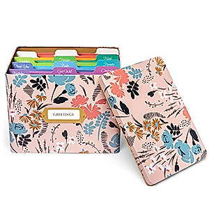 Jot & Mark Greeting Card Organizer Box Set | Decorative Recipe Tin Box, Tab Dividers, Matching Greeting Cards and Envelopes (Meadow)