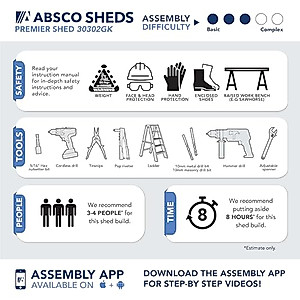 Absco Premier Storage Sheds, 10'x10' Metal Garage, DIY Backyard Shed, Utility Tool Storage, Weather & Wind Resistant Aluminum Panels & Steel Frame, Maintenance-Free, 12 Year Warranty, Surfmist White