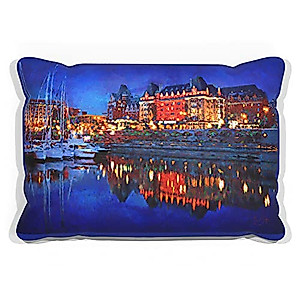 Empress Hotel At Night (Victoria, BC) Canvas Throw Pillow for Couch or Sofa at Home & Office from Artwork by Artist Lisa Sofia Robinson 13" x 19".