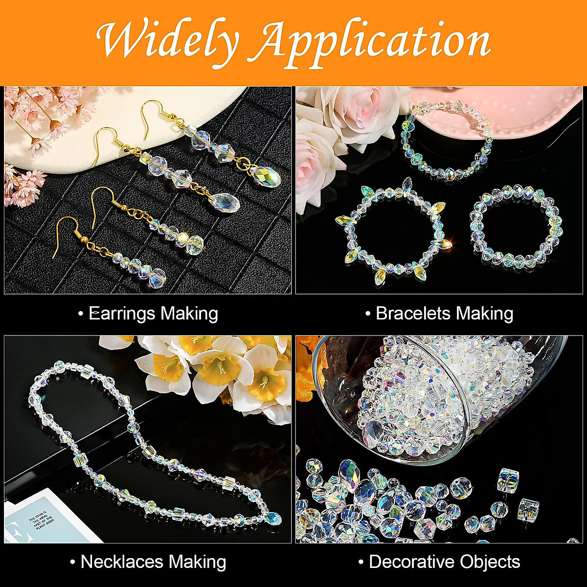 Tetutor Crystal Beads, 800 Pcs Crystal Glass Beads Bulk, Clear Crystal Beads for Jewelry Making, AB Color Rondelle Faceted Beads Suncatcher Beads for DIY Craft Jewelry Bracelet Making