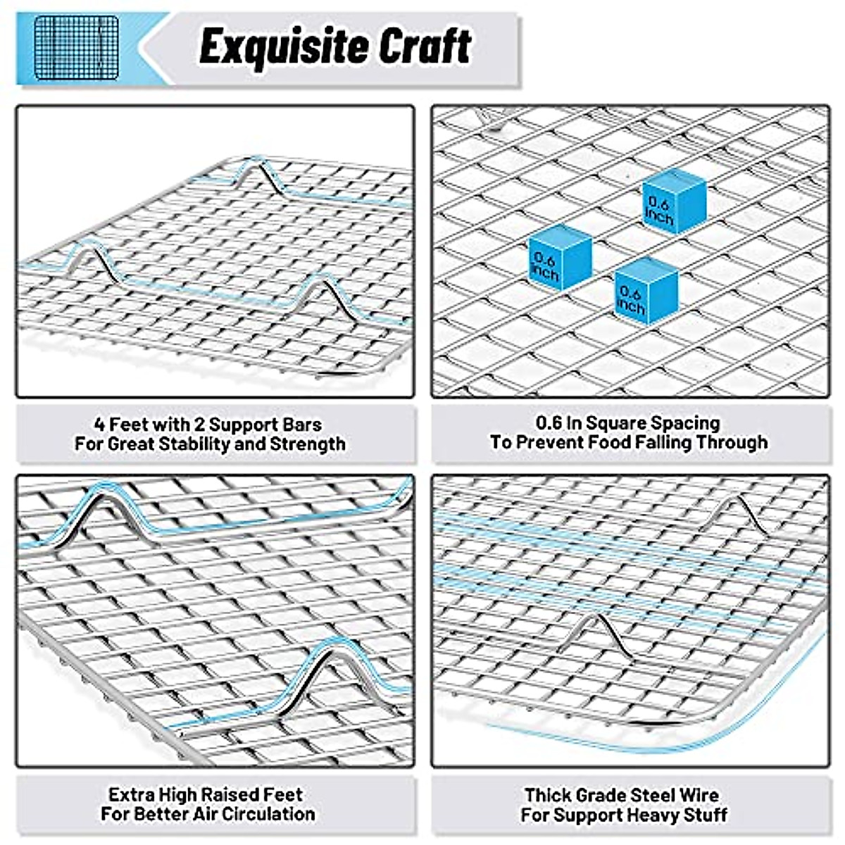 TeamFar Mini Cooling Rack Set of 2, Stainless Steel 8.75’’ x 6.25’’ Toaster Oven Grid Rack for Baking Roasting Broiling Grilling, Bakeable Rack for Cookies, Non-Toxic & Durable, Dishwasher Safe