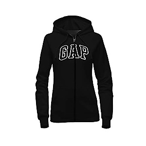 GAP Womens Fleece Arch Logo Full Zip Hoodie (Large, Black)