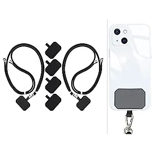 Universal Cell Phone Lanyard IOXQP, 2 × Universal Phone Lanyard,4× Phone Lanyard Pads,Black Nylon Adjustable Neck Strap Compatible with All Smartphone